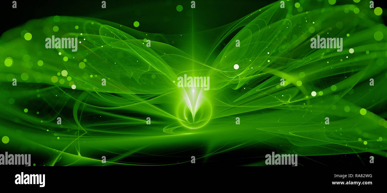 Green glowing new technology in deep space, computer generated abstract background, 3D rendering ...