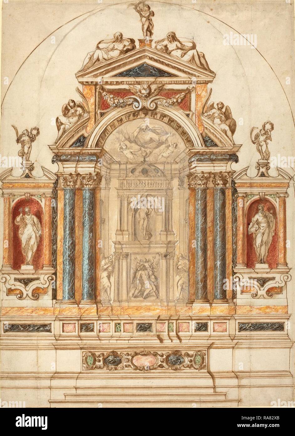 Italian 17th Century, An Elaborate Altar of Colored Marble Ornamented ...