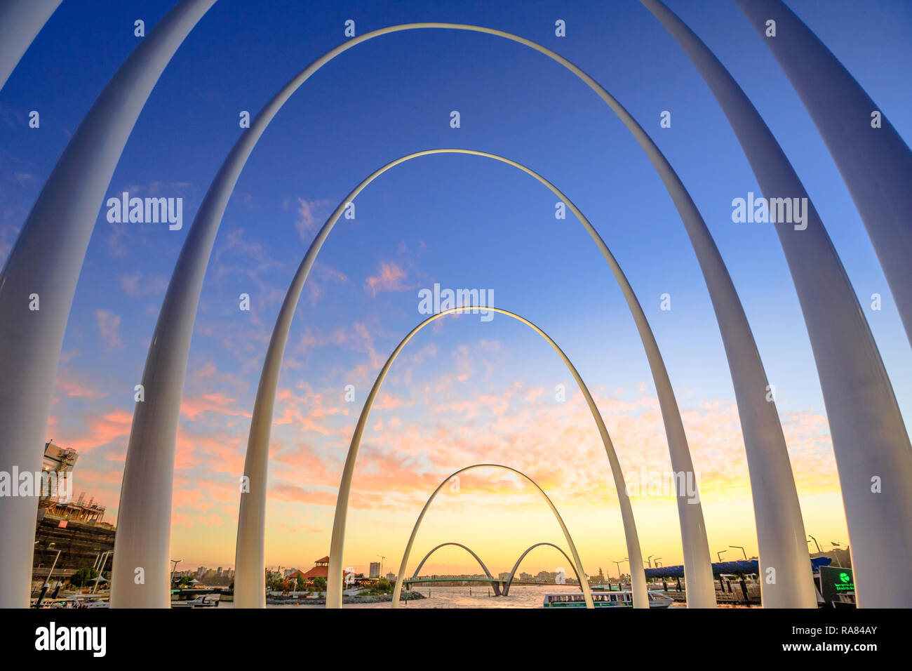 Perth, Western Australia - Jan 6, 2018: Elizabeth Quay Bridge at sunset ...