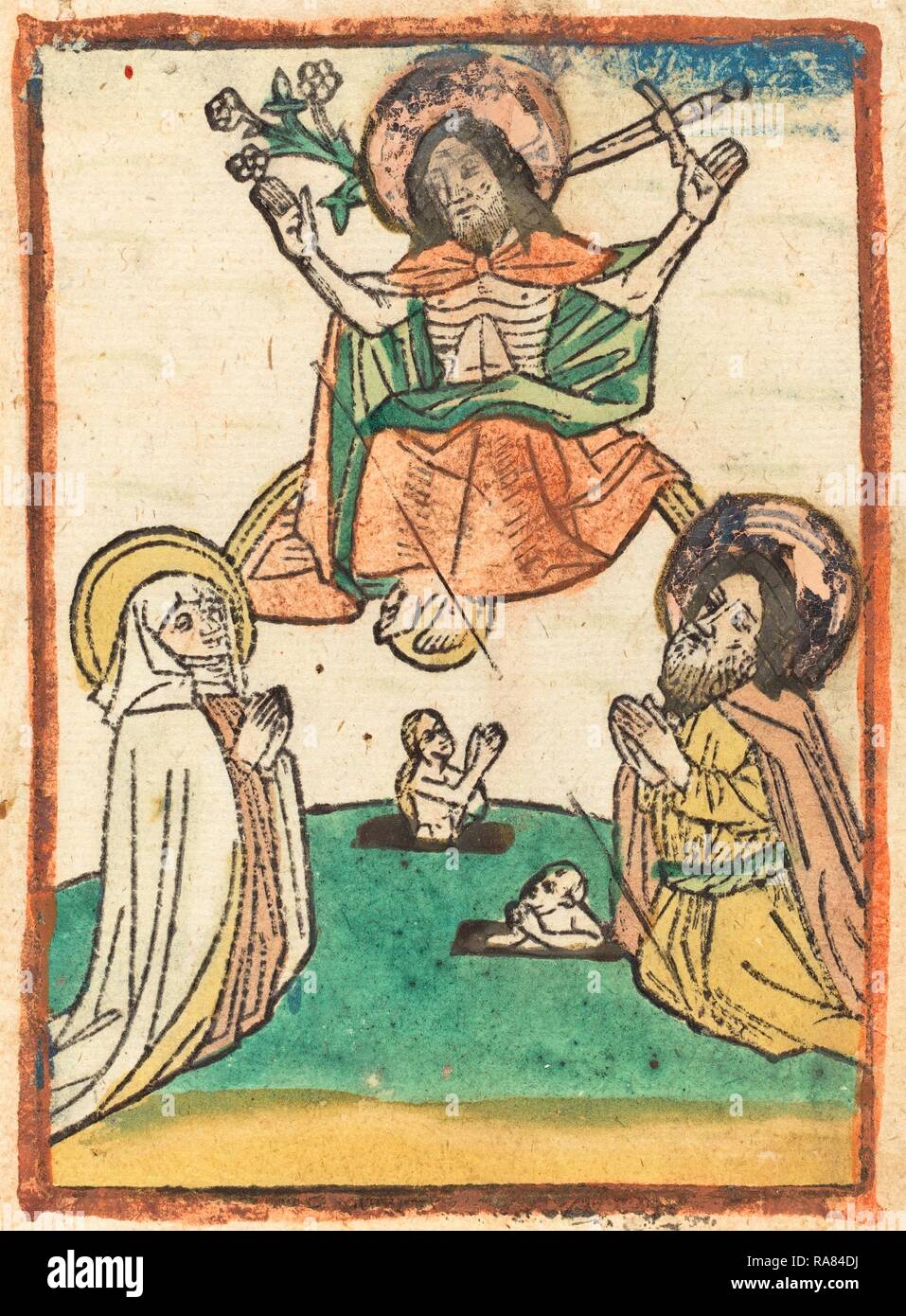 German 15th Century, Last Judgment, 1460, woodcut, hand-colored in blue ...