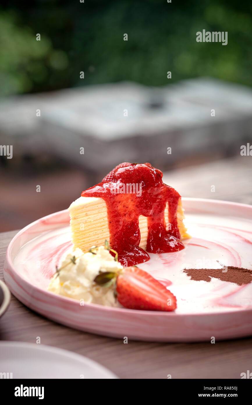 strawberry cheese cake on topping yam ready to eat Stock Photo - Alamy