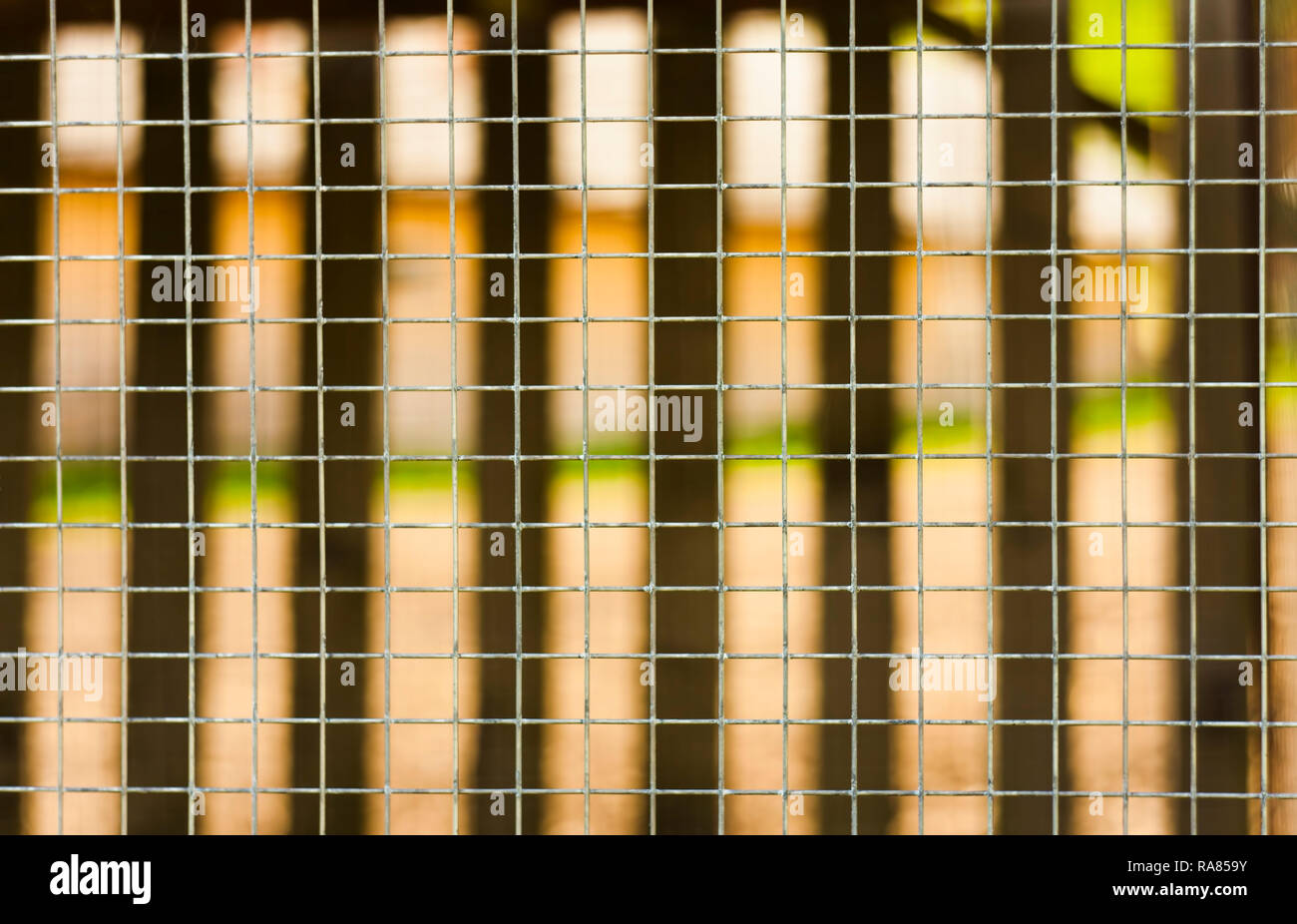 thin fence made of metal mesh wire, blurred background Stock Photo - Alamy