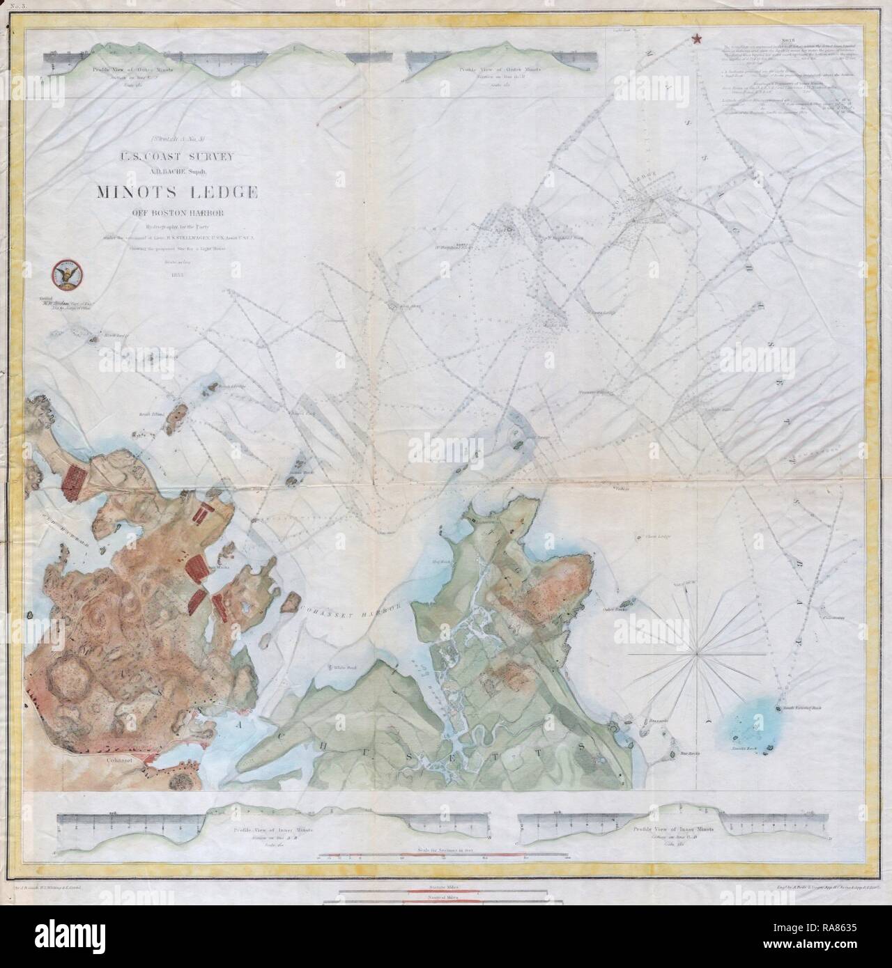 1853, U.S.C.S. Map of Minots Ledge, near Boston Harbor, Cohasset ...