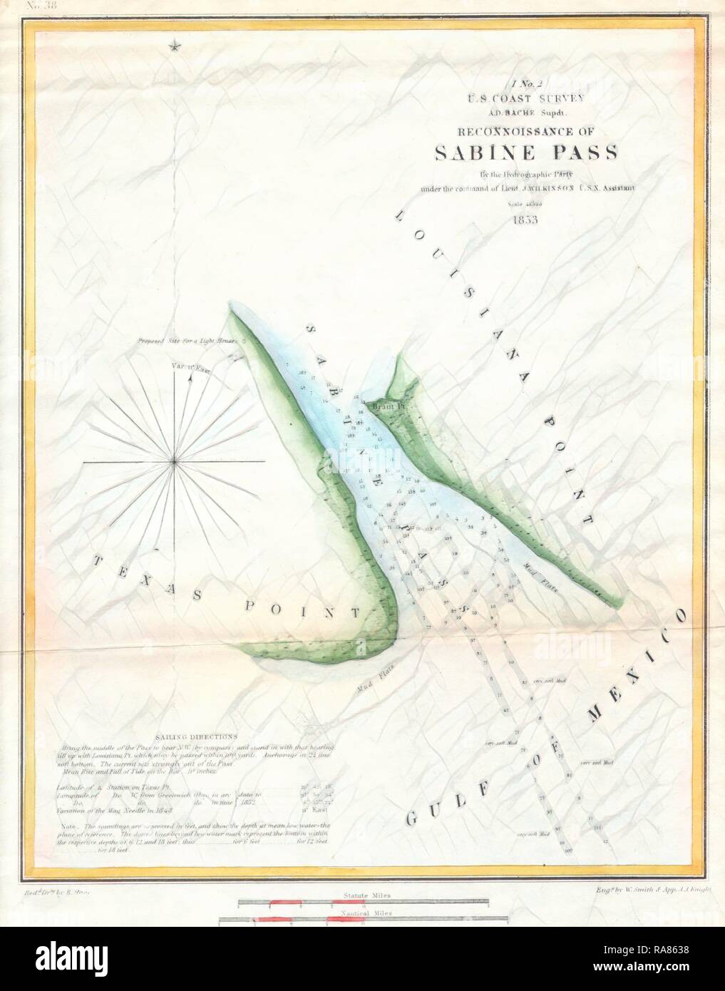 1853, U.S.C.S. Map of Sabine Pass, Texas and Louisiana. Reimagined by ...