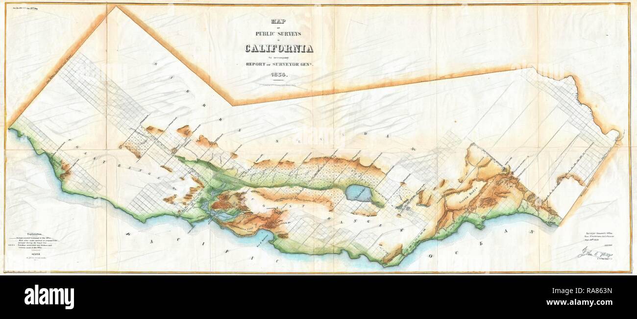 1854, Land Survey Map of California, Wall Map size. Reimagined by Gibon ...