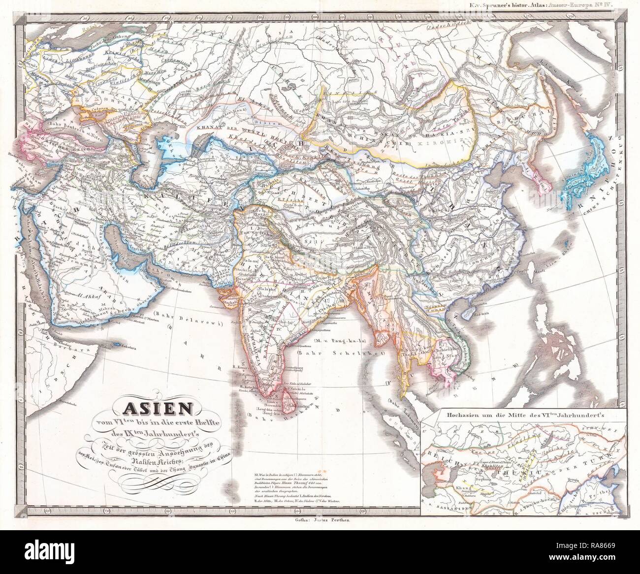 1855, Spruner Map of Asia During Chang Dynasty China, Tufan Tibet ...