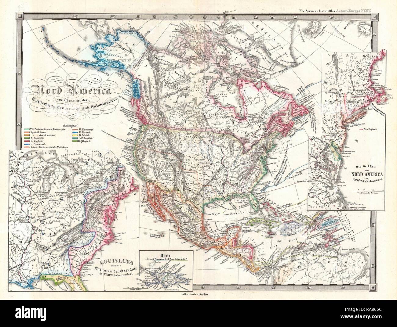 1855, Spruner Map of North America, Overview of Discovery, Conquest and ...