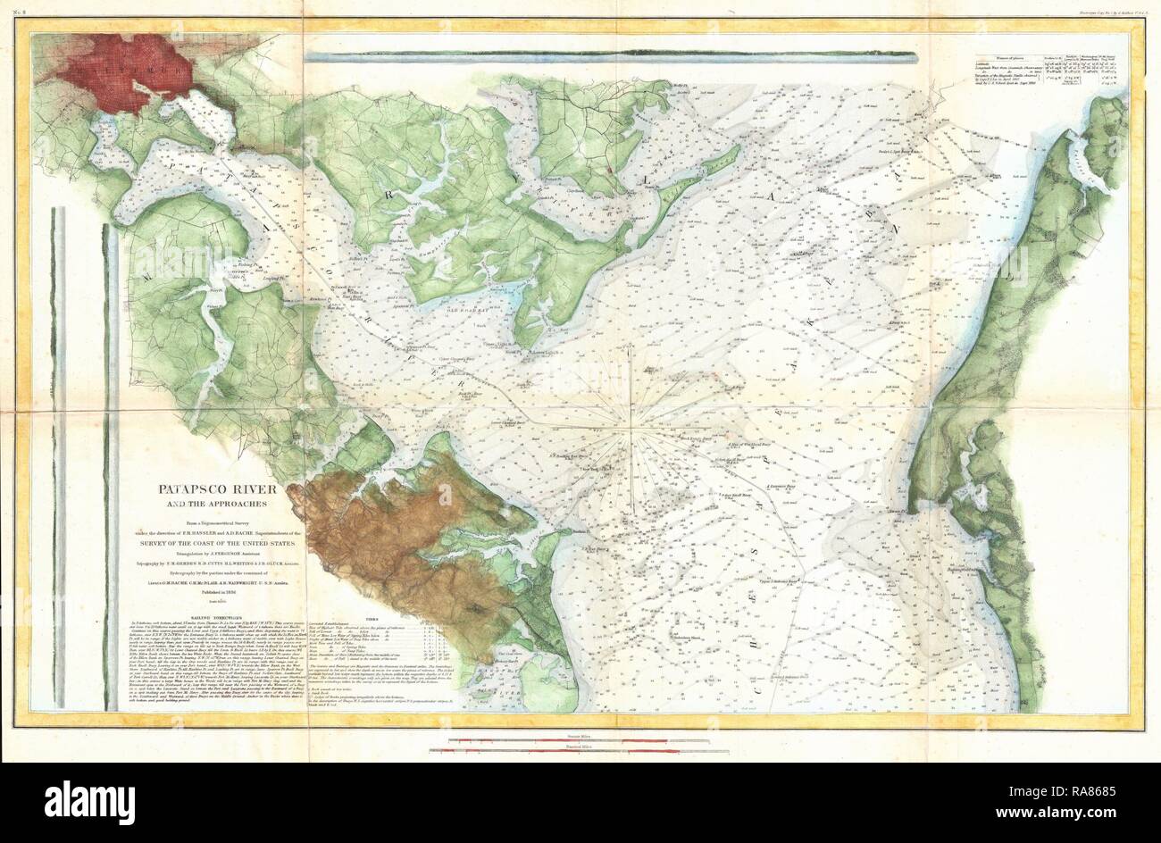 1857 u s coast survey map chart of the patapsco river hi-res stock ...