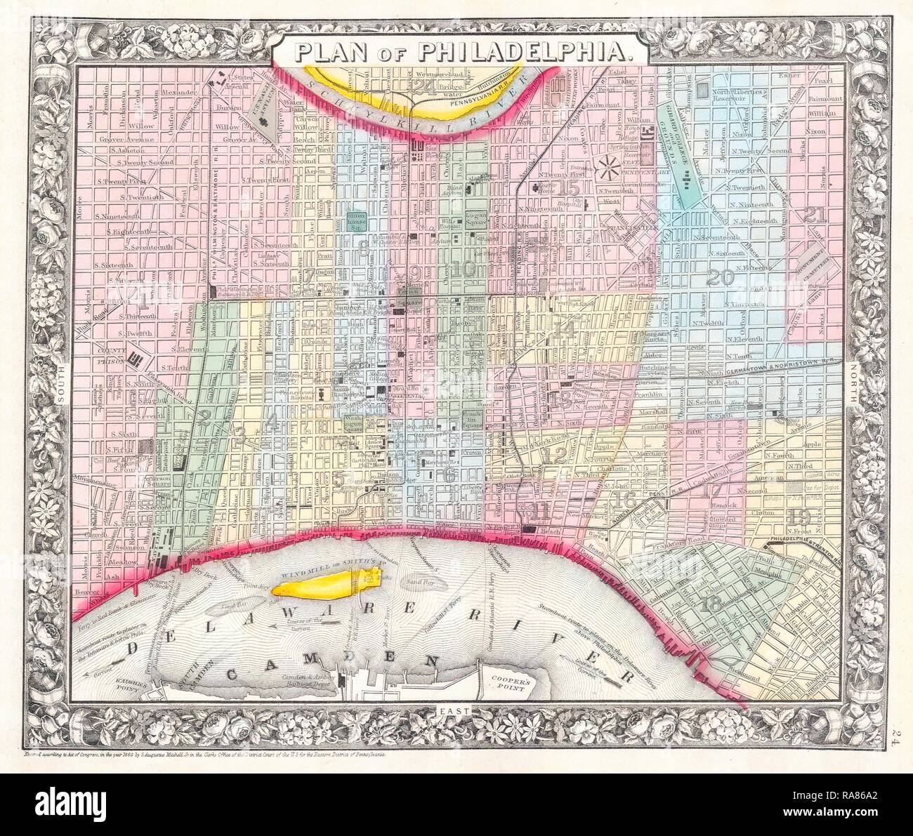 1860, Mitchell's Street Map of Philadelphia. Reimagined by Gibon ...