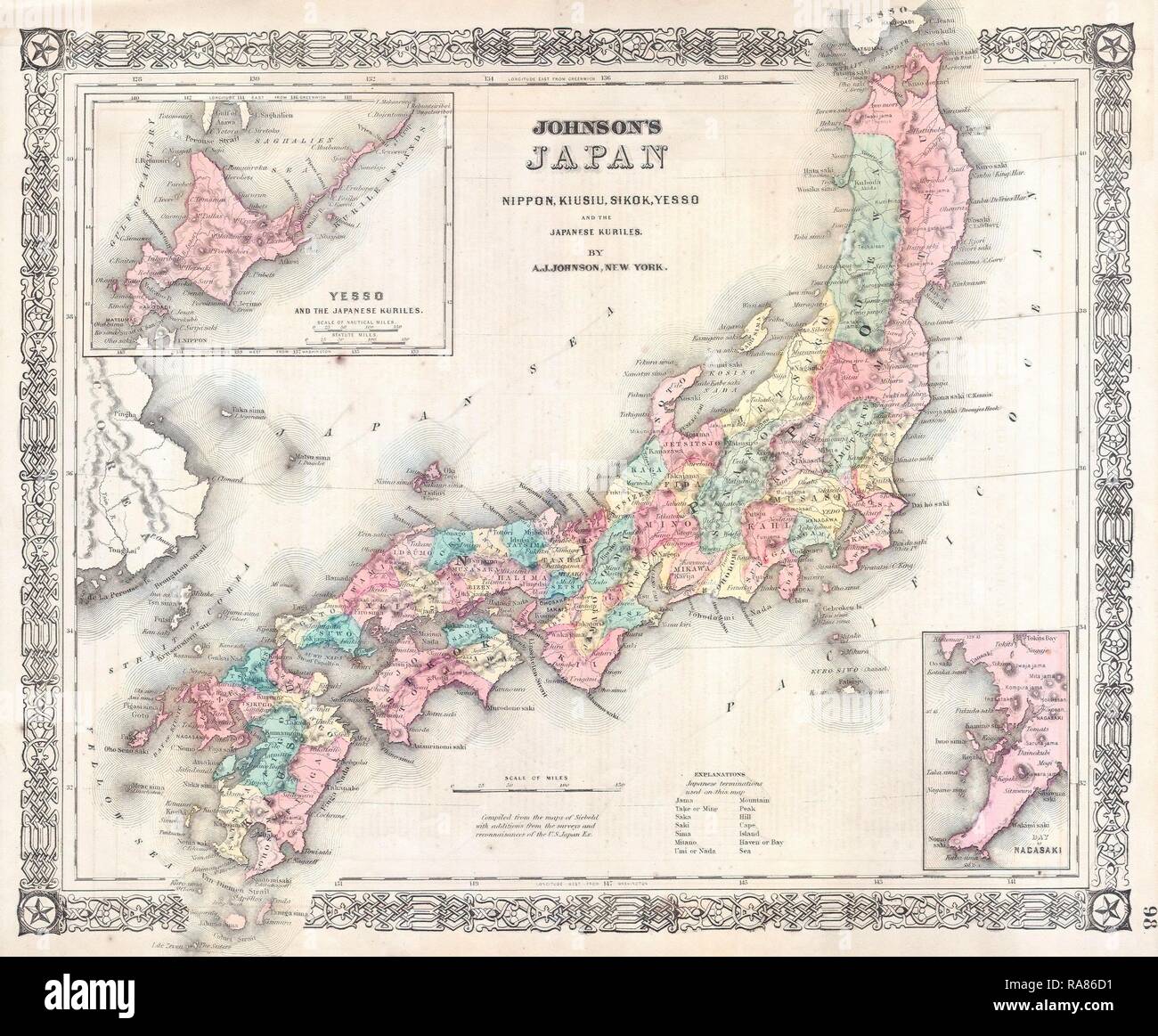 1864, Johnson's Map of Japan, Nippon, Kiusiu, Sikok, Yesso and the ...