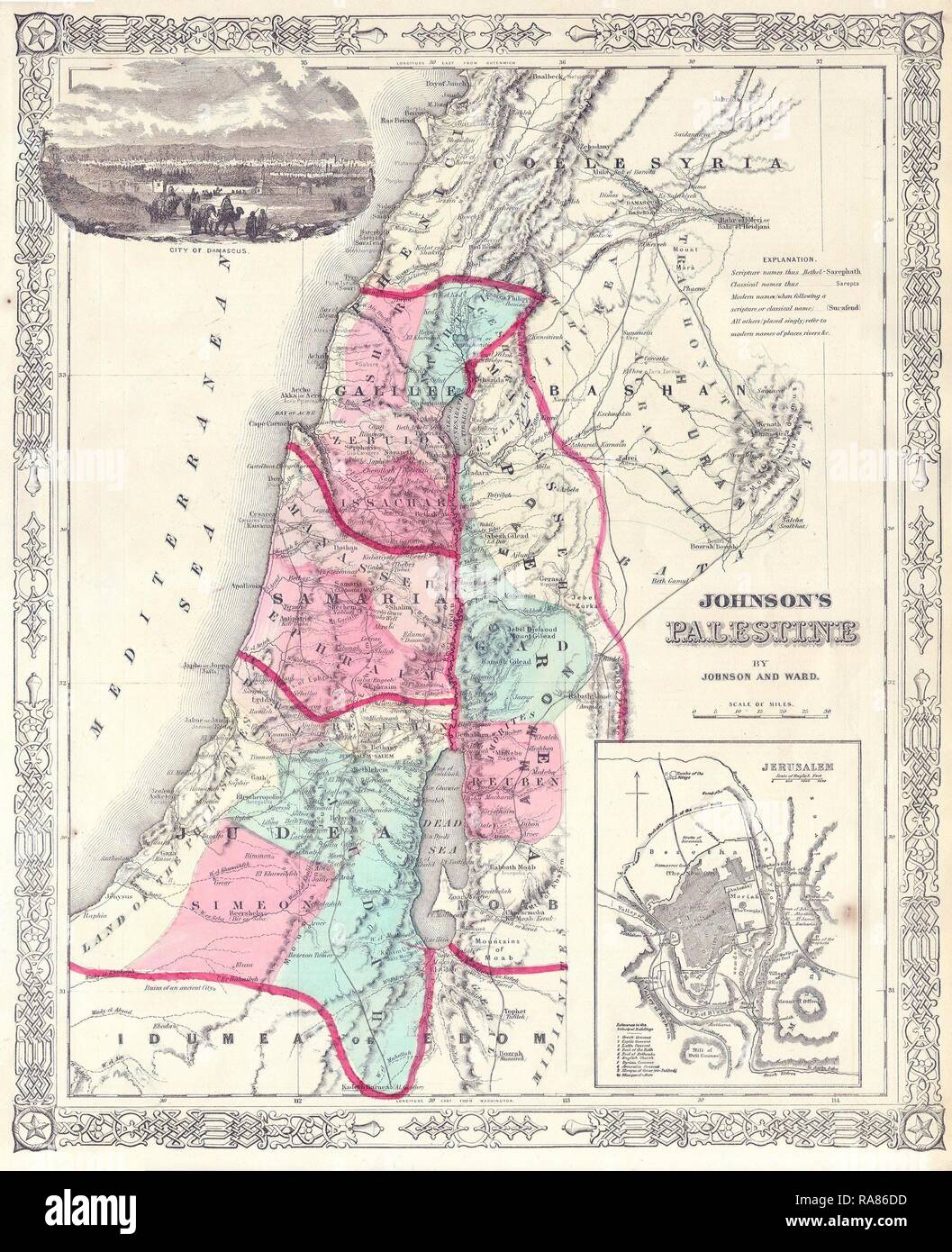 1864, Johnson Map of Israel, Palestine, or the Holy Land. Reimagined by ...