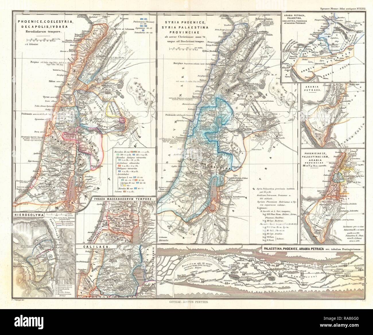 1865, Spruner Map of the Holy Land, Israel, or Palestine in Antiquity ...