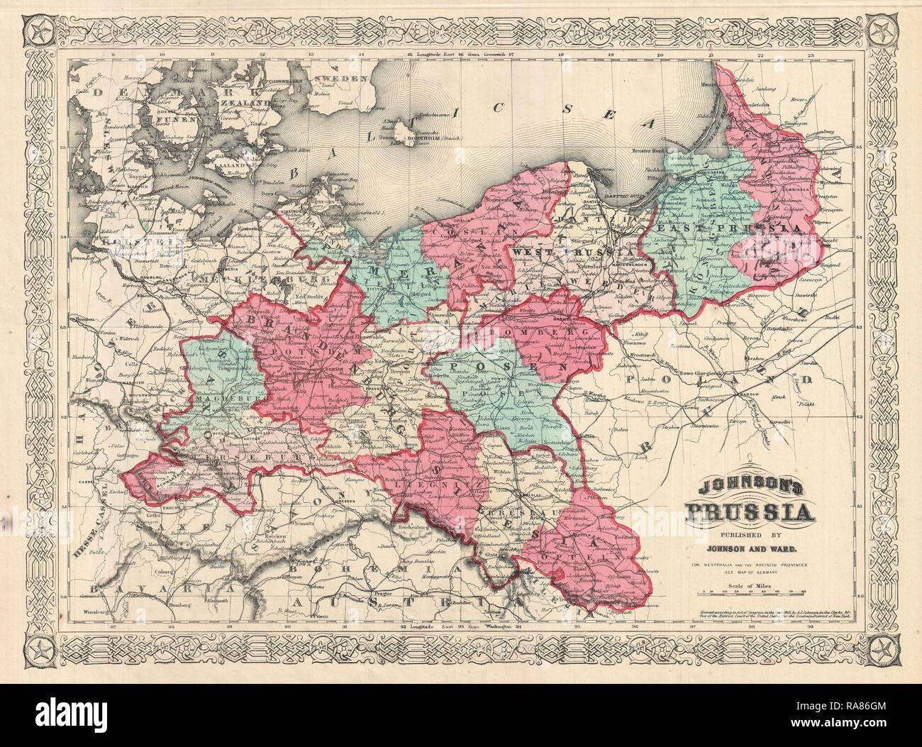 1866, Johnson Map of Prussia, Germany. Reimagined by Gibon. Classic art ...