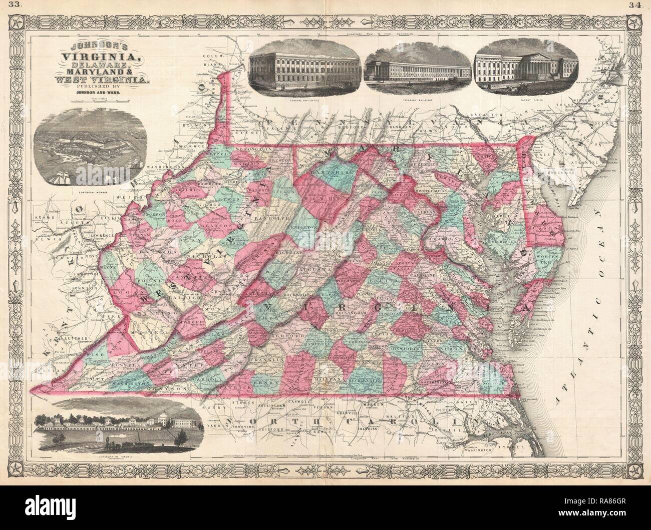 1866 johnson map of virginia hi-res stock photography and images - Alamy