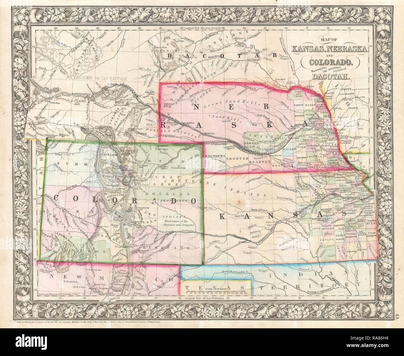1866, Mitchell Map of Colorado, Nebraska, and Kansas. Reimagined by ...