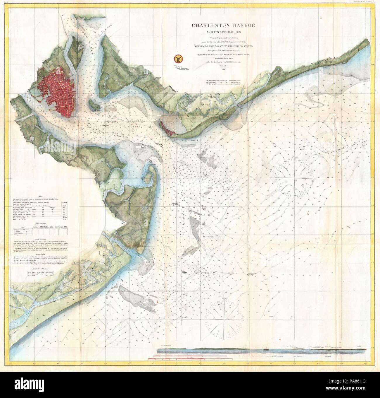 1866, U.S. Coast Survey Nautical Chart of Charleston Harbor, South ...