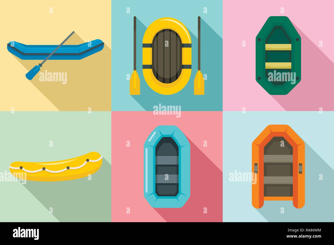 Inflatable boat icon set. Flat set of inflatable boat vector icons for ...