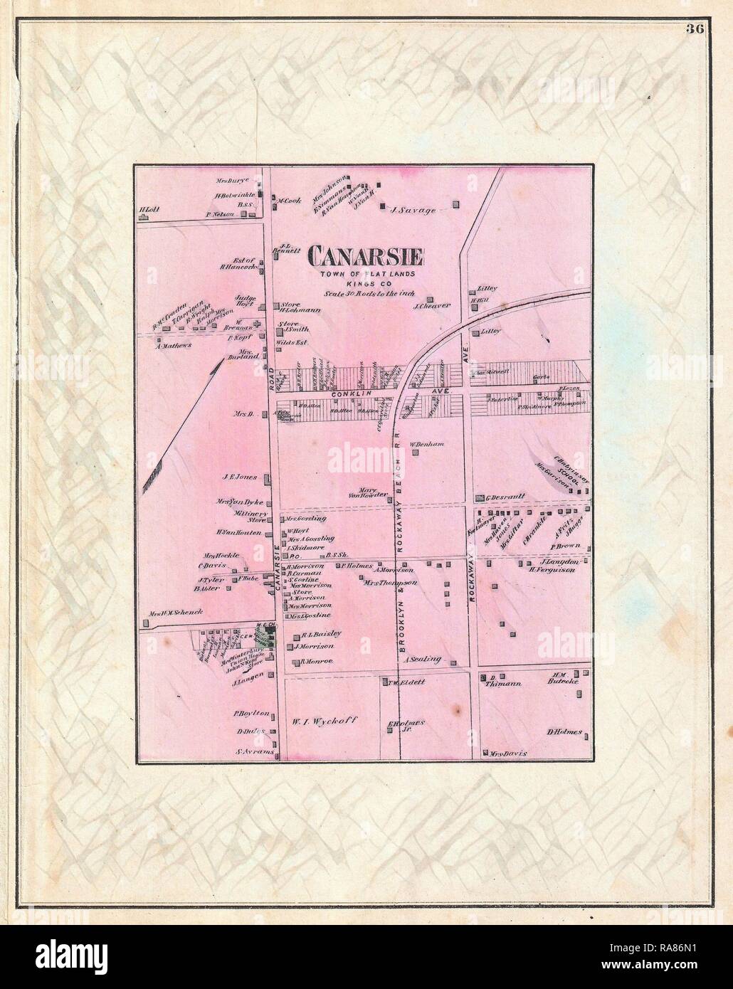 1873, Beers Map of Canarsie, Brooklyn, New York City. Reimagined by ...