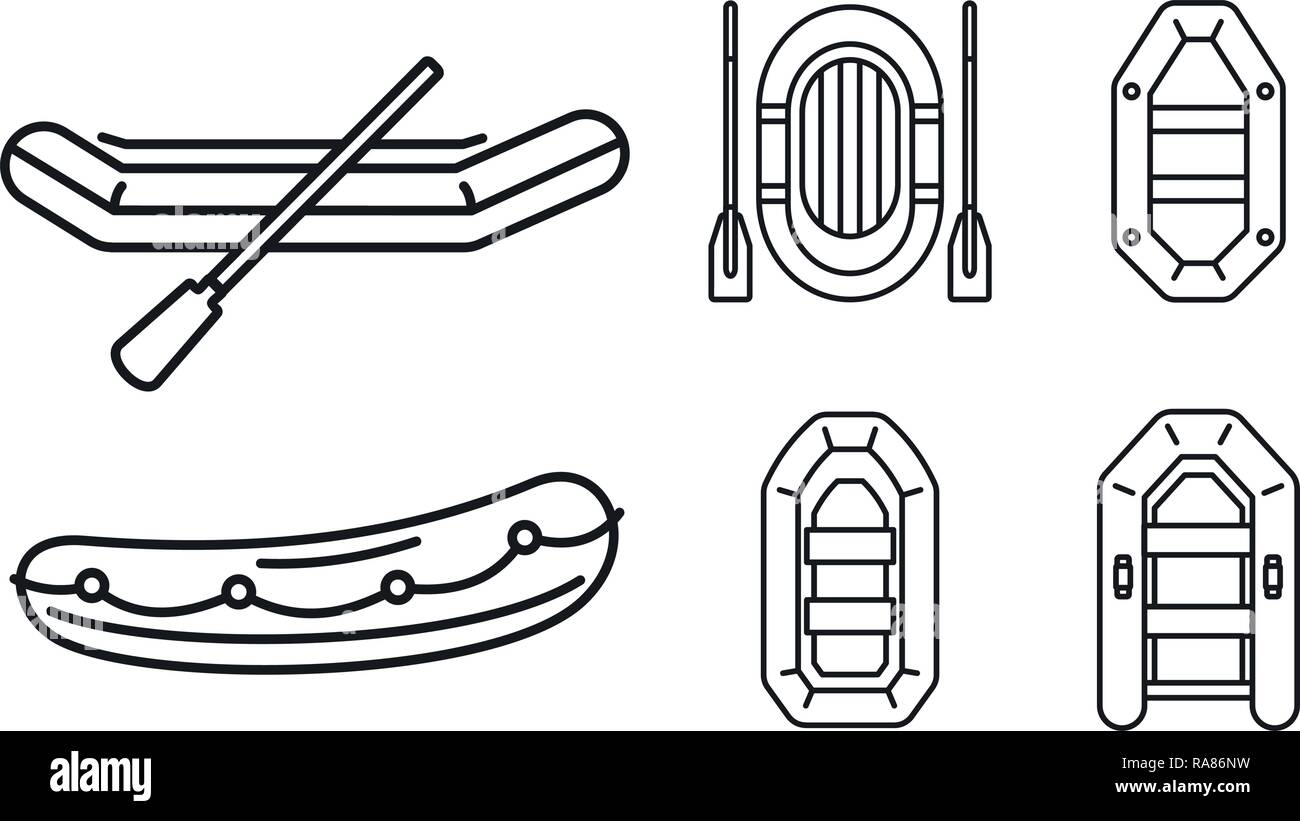 Rubber inflatable boat icon set. Outline set of rubber inflatable boat ...