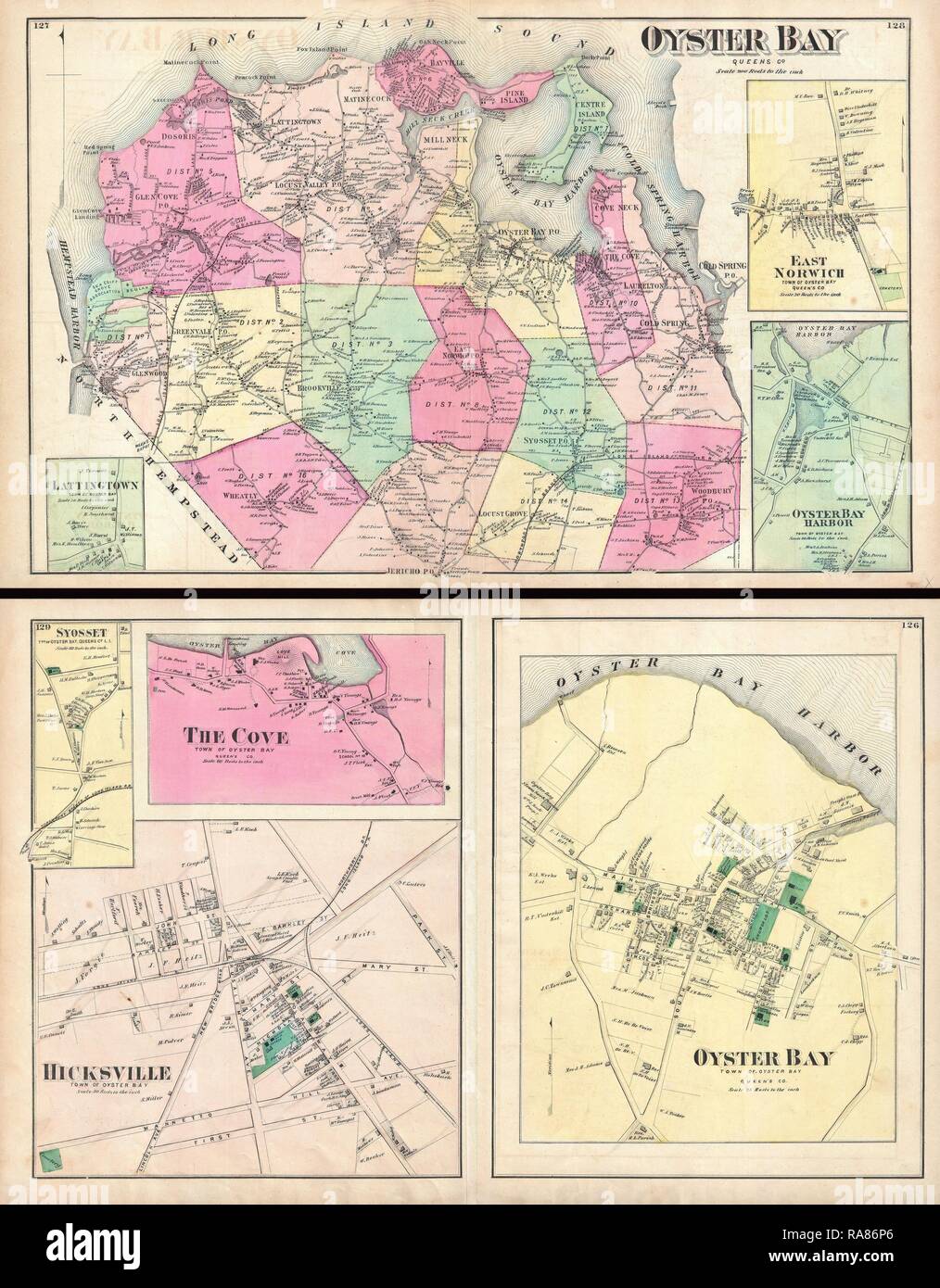 1873, Beers Map of Oyster Bay and Hicksville, Long Island, New York ...