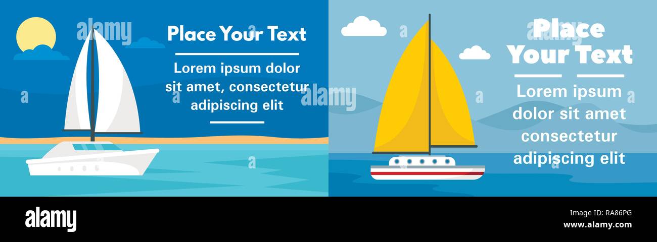 Ocean yacht banner set. Flat illustration of ocean yacht vector banner ...