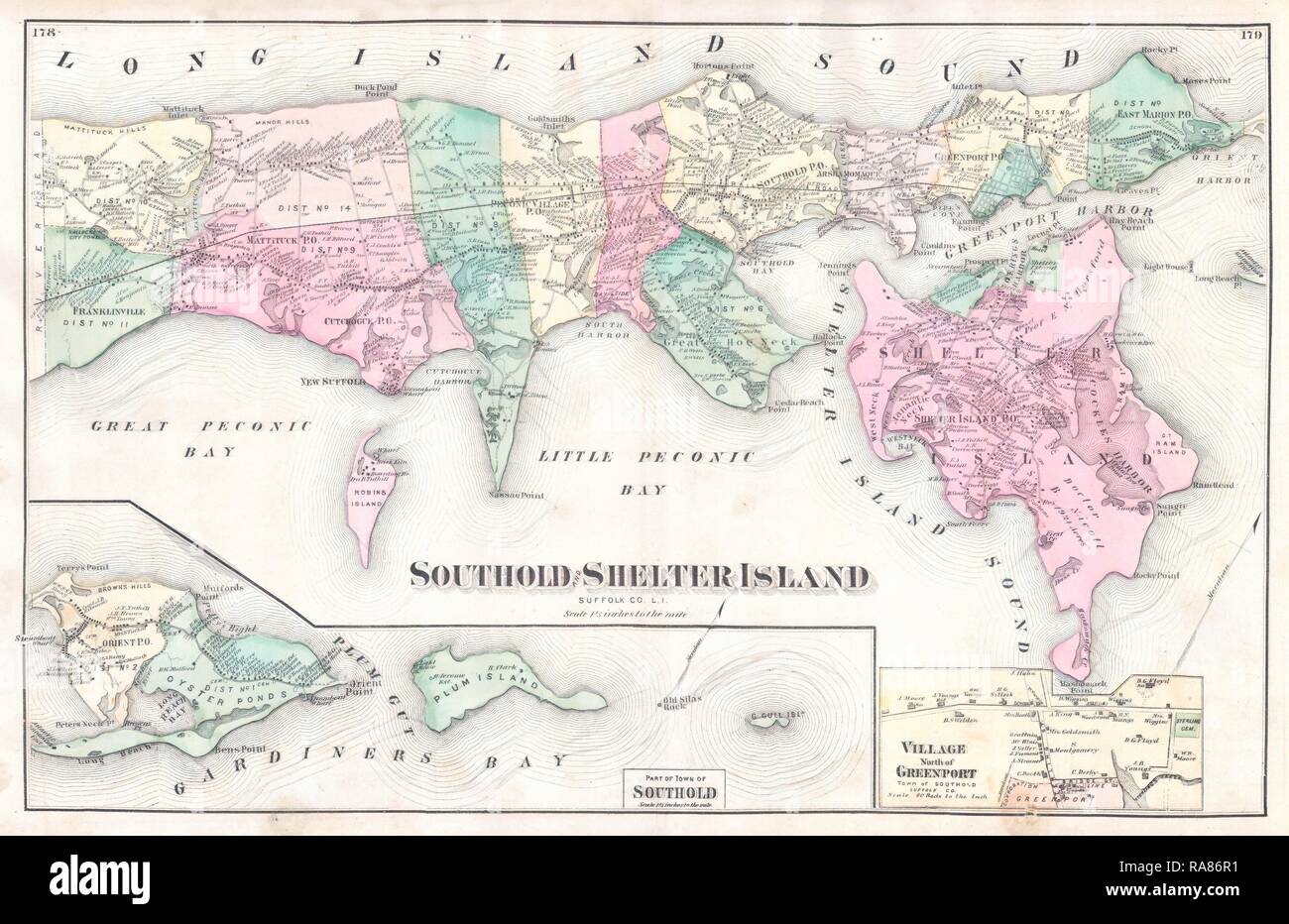 1873, Beers Map of Southold and Shelter Island, Long Island, New York ...