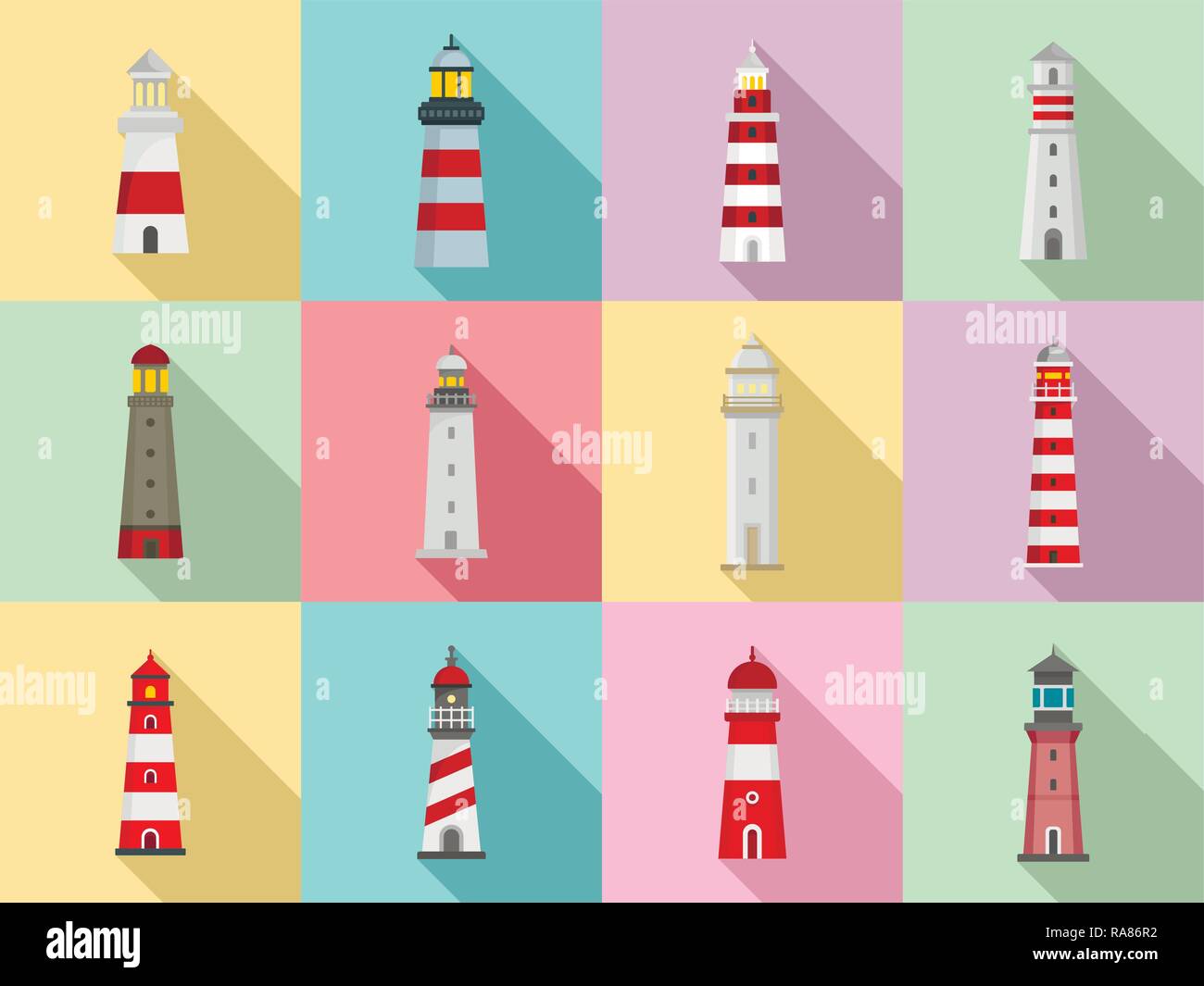 Lighthouse icon set. Flat set of lighthouse vector icons for web design Stock Vector Image & Art ...