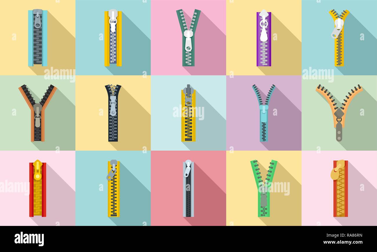 Zipper icon set. Flat set of zipper vector icons for web design Stock Vector Image & Art - Alamy