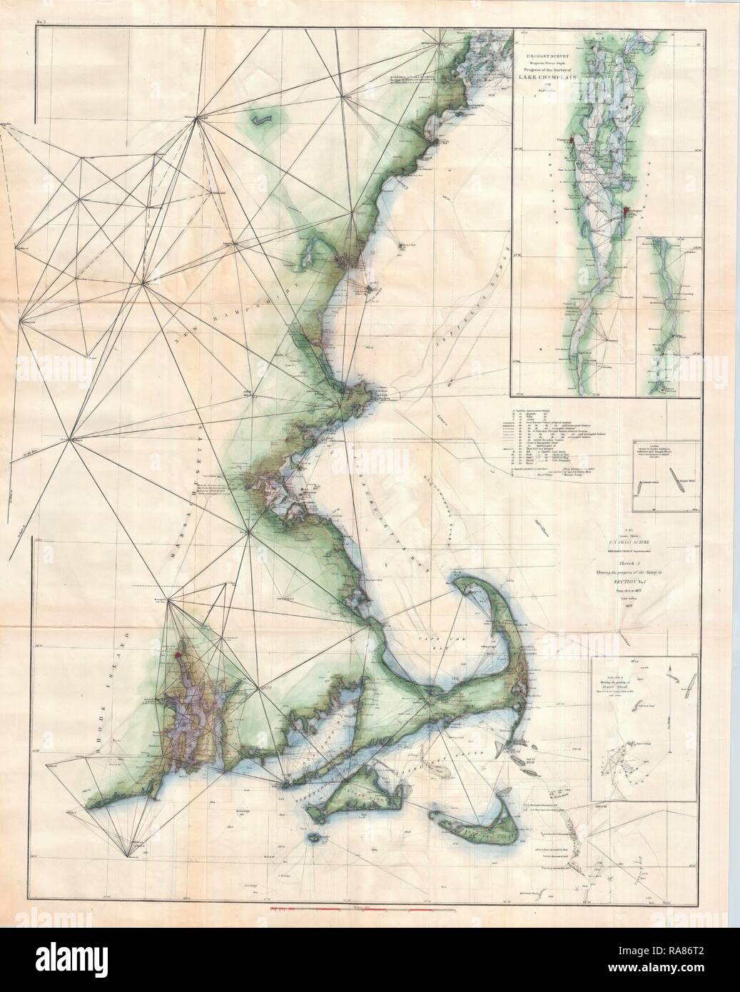 1873, U.S. Coast Survey Chart of Map of Cape Cod, Nantucket, Marthas ...