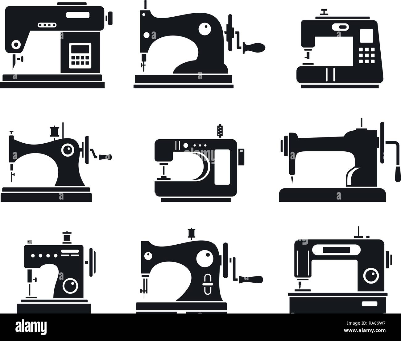 Quality sew machine icon set. Simple set of quality sew machine vector ...