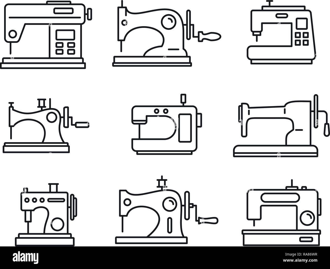 Fabric sew machine icon set. Outline set of fabric sew machine vector ... Fabric sew machine icon set. Outline set of fabric sew machine vector ...
