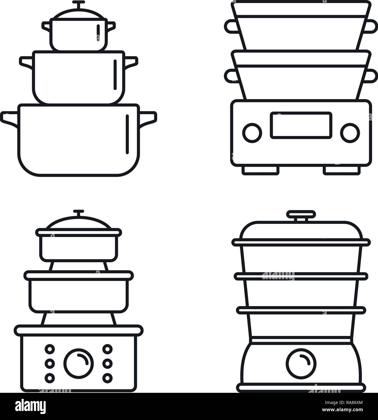 Cooking steamer icon set. Outline set of cooking steamer vector icons ...