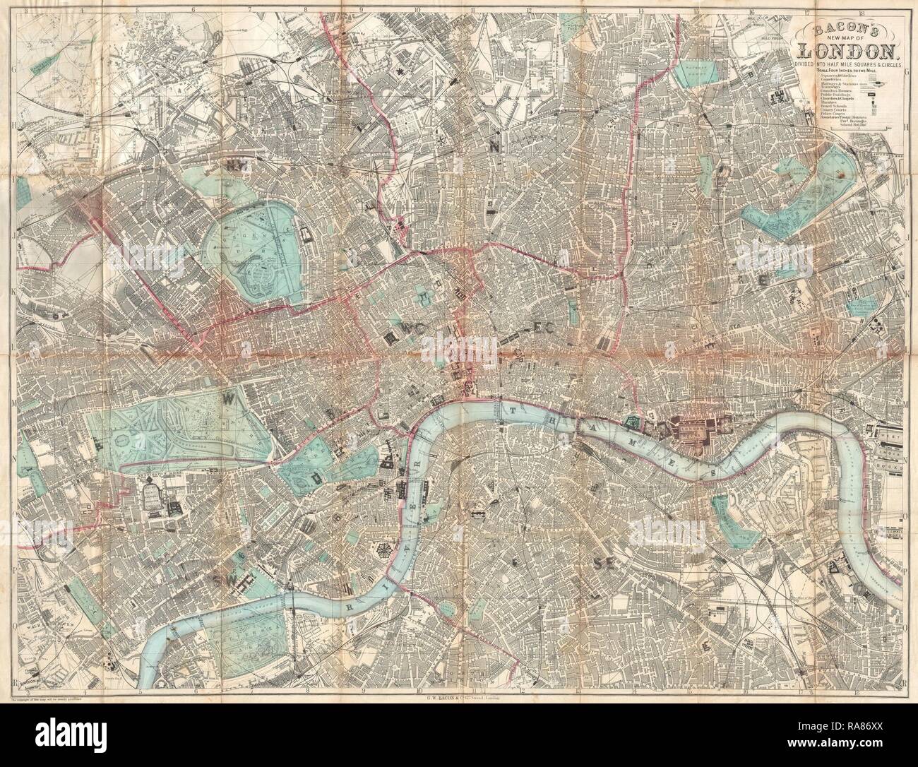 1890, Bacon Traveler's Pocket Map of London, England. Reimagined by ...