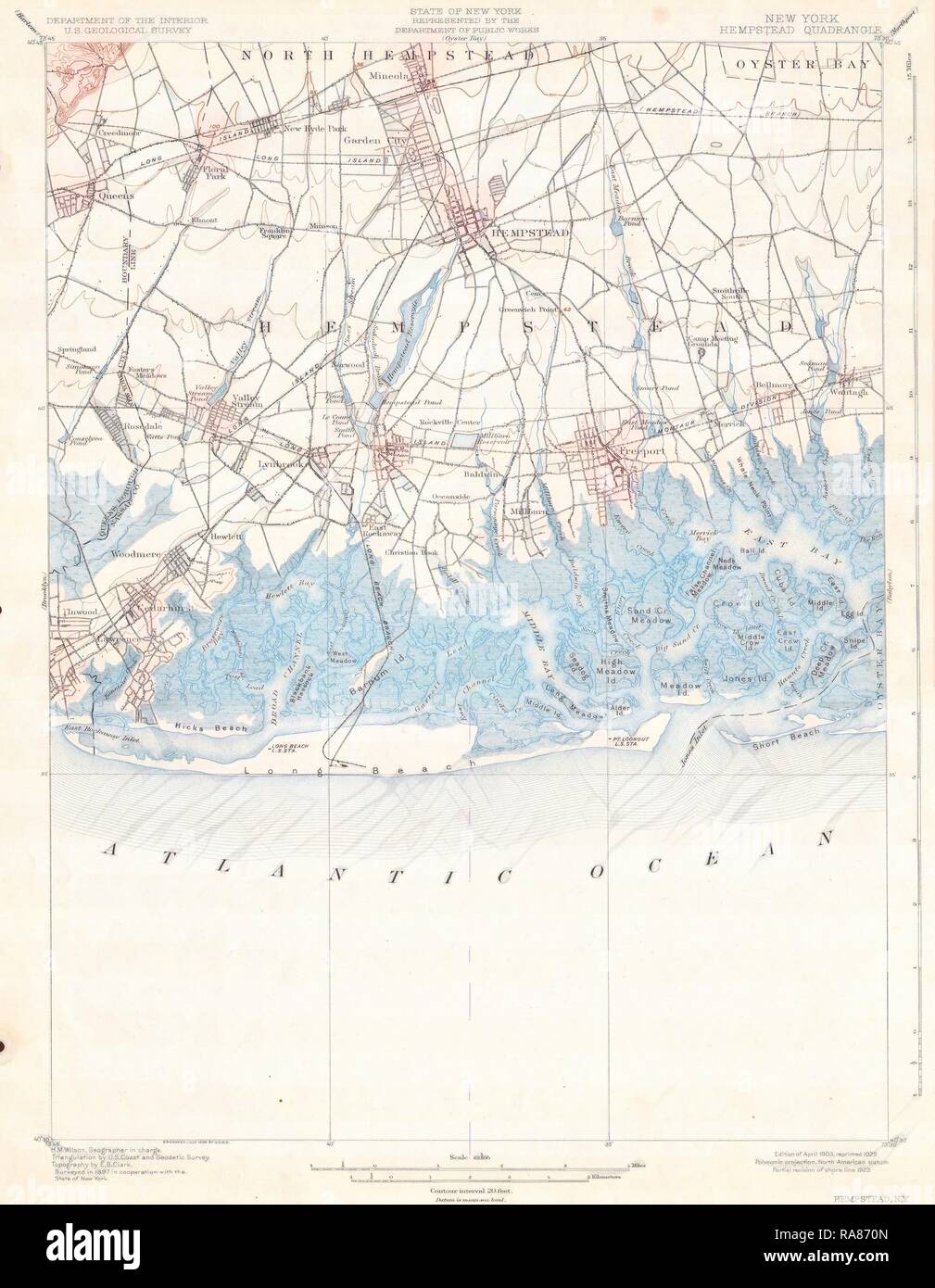 1900, U.S.G.S. Map of Hempstead, Long Beach, Long Island, New York ...