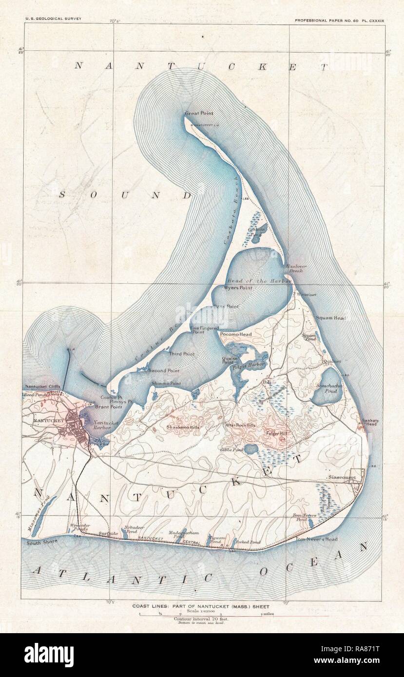 1919, U.S. Geological Survey Map of Nantucket, Massachusetts ...