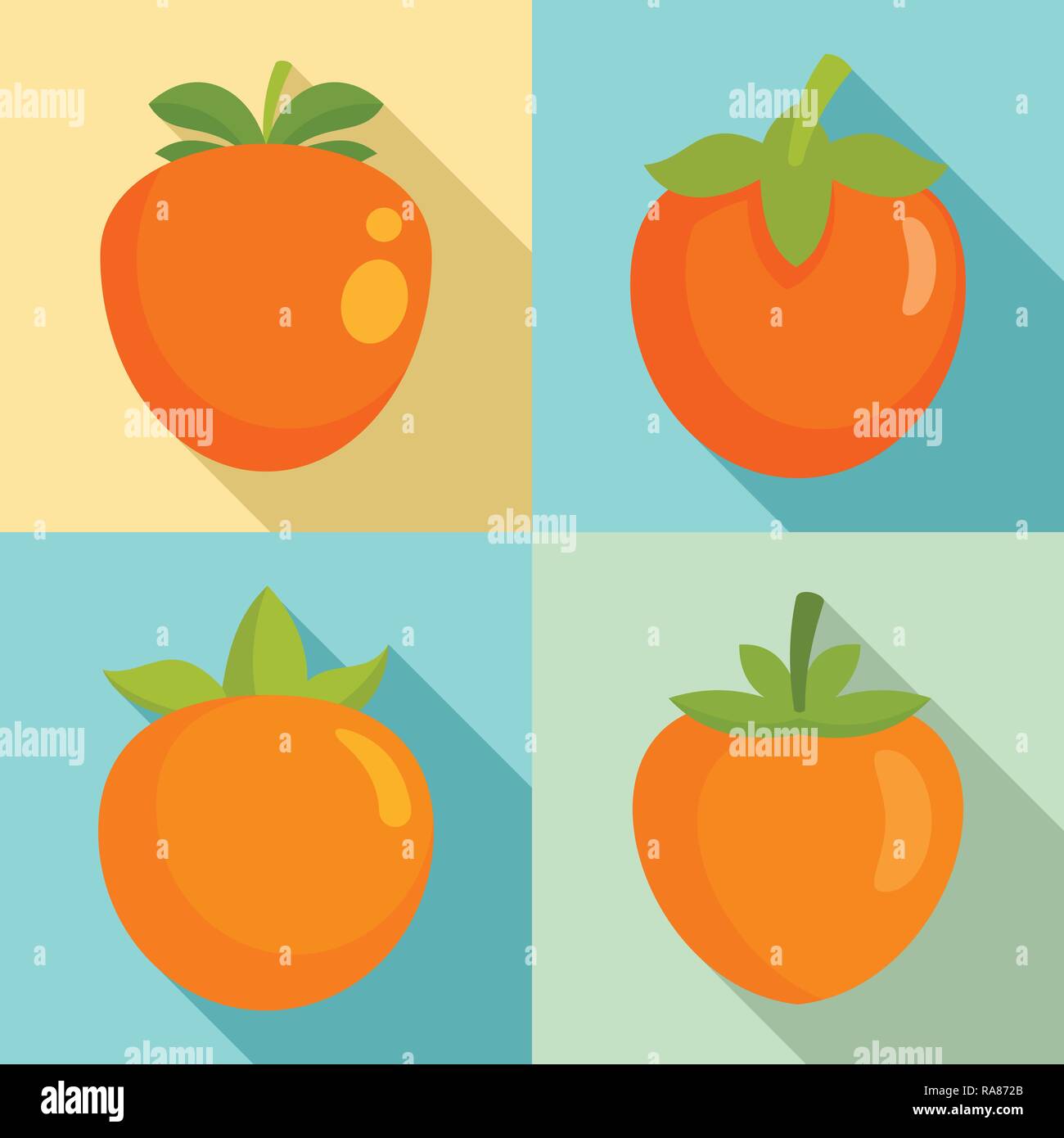 Persimmon icon set. Flat set of persimmon vector icons for web design ...