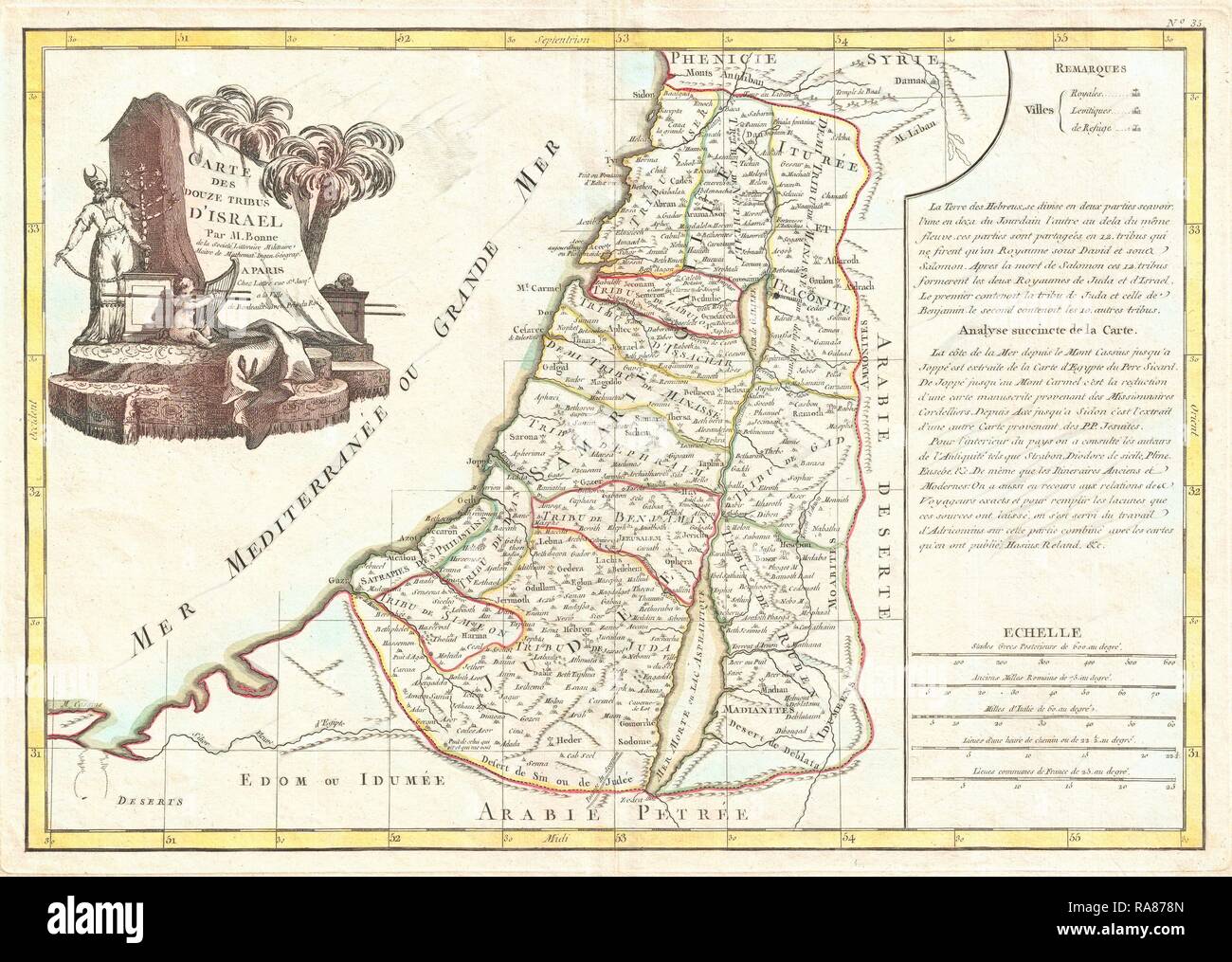 1770, Bonne Map of Israel showing the Twelve Tribes, Rigobert Bonne ...