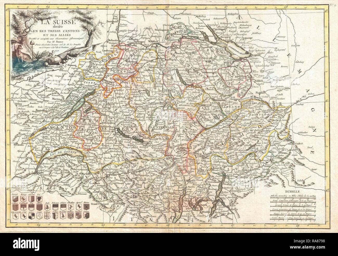 1771, Bonne Map of Switzerland, Rigobert Bonne 1727 – 1794, one of the ...