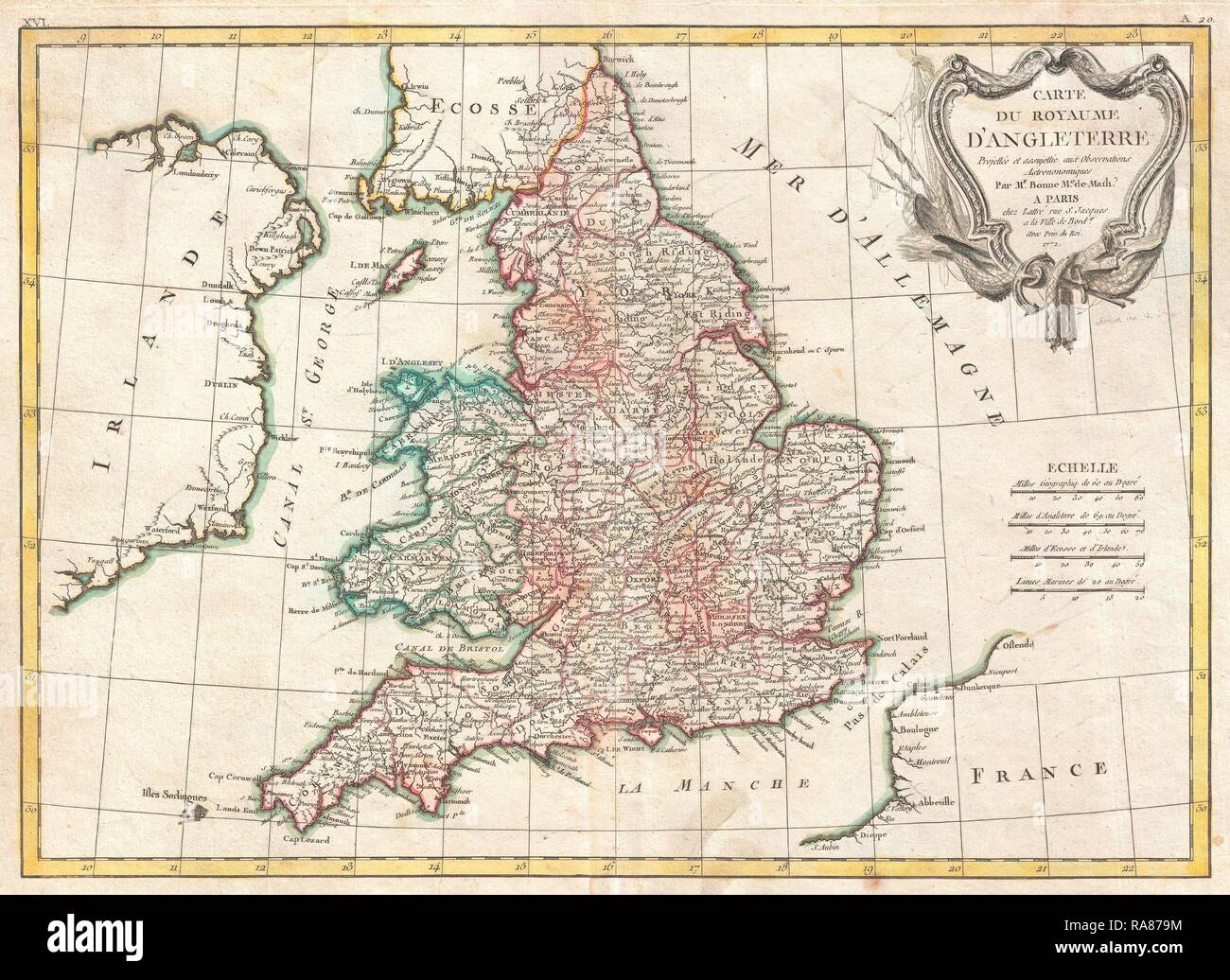 1772, Bonne Map of England and Wales, Rigobert Bonne 1727 – 1794, one ...