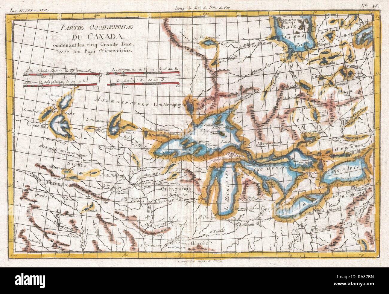 1780, Raynal and Bonne Map of Great Lakes and Upper Mississippi ...