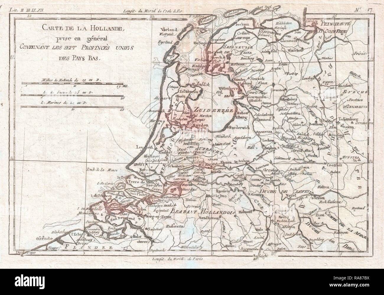 1780, Raynal and Bonne Map of Holland and Belgium, Rigobert Bonne 1727 ...