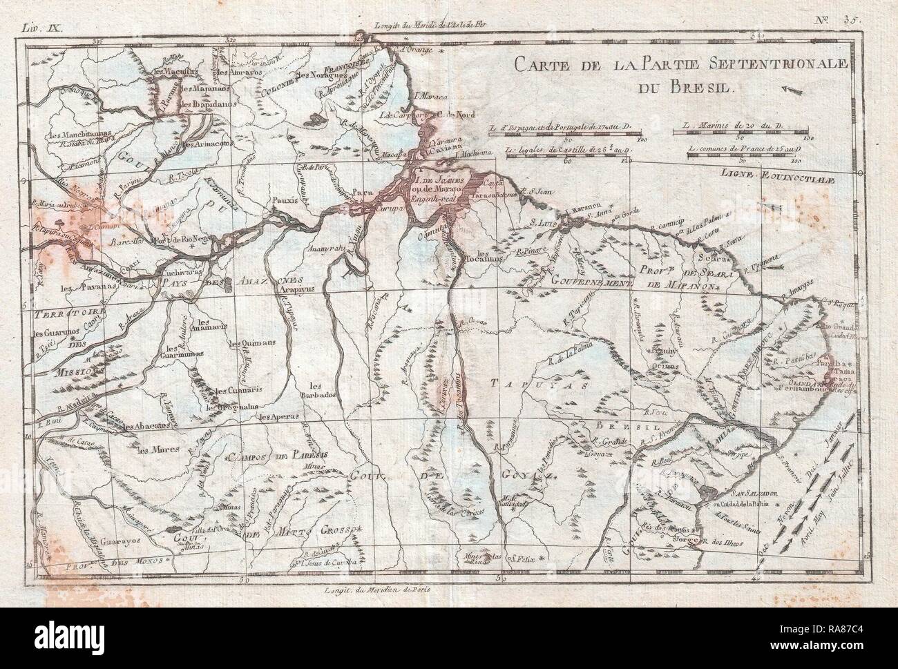 1780, Raynal and Bonne Map of Northern Brazil, Rigobert Bonne 1727 ...