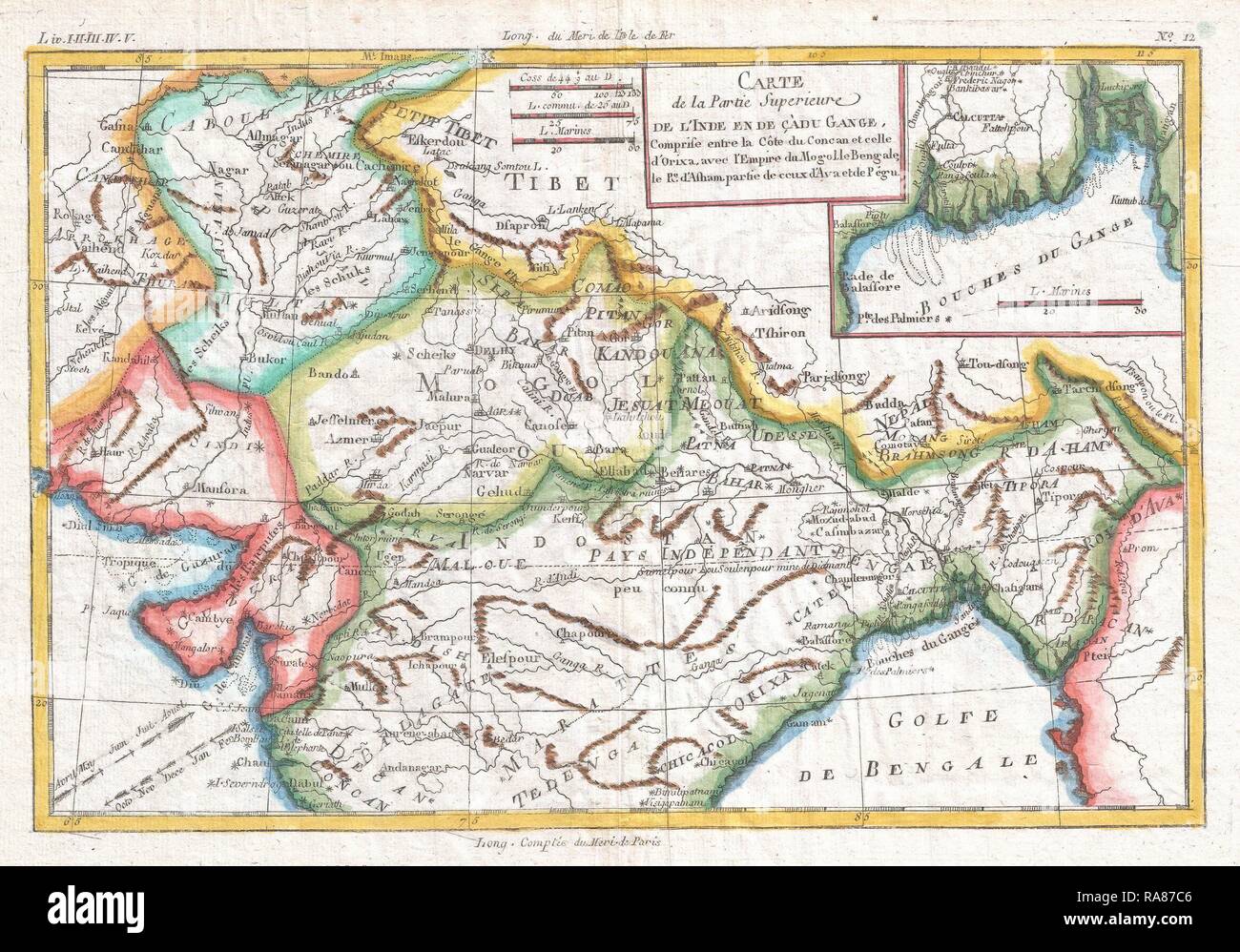 1780, Raynal and Bonne Map of Northern India, Rigobert Bonne 1727 ...