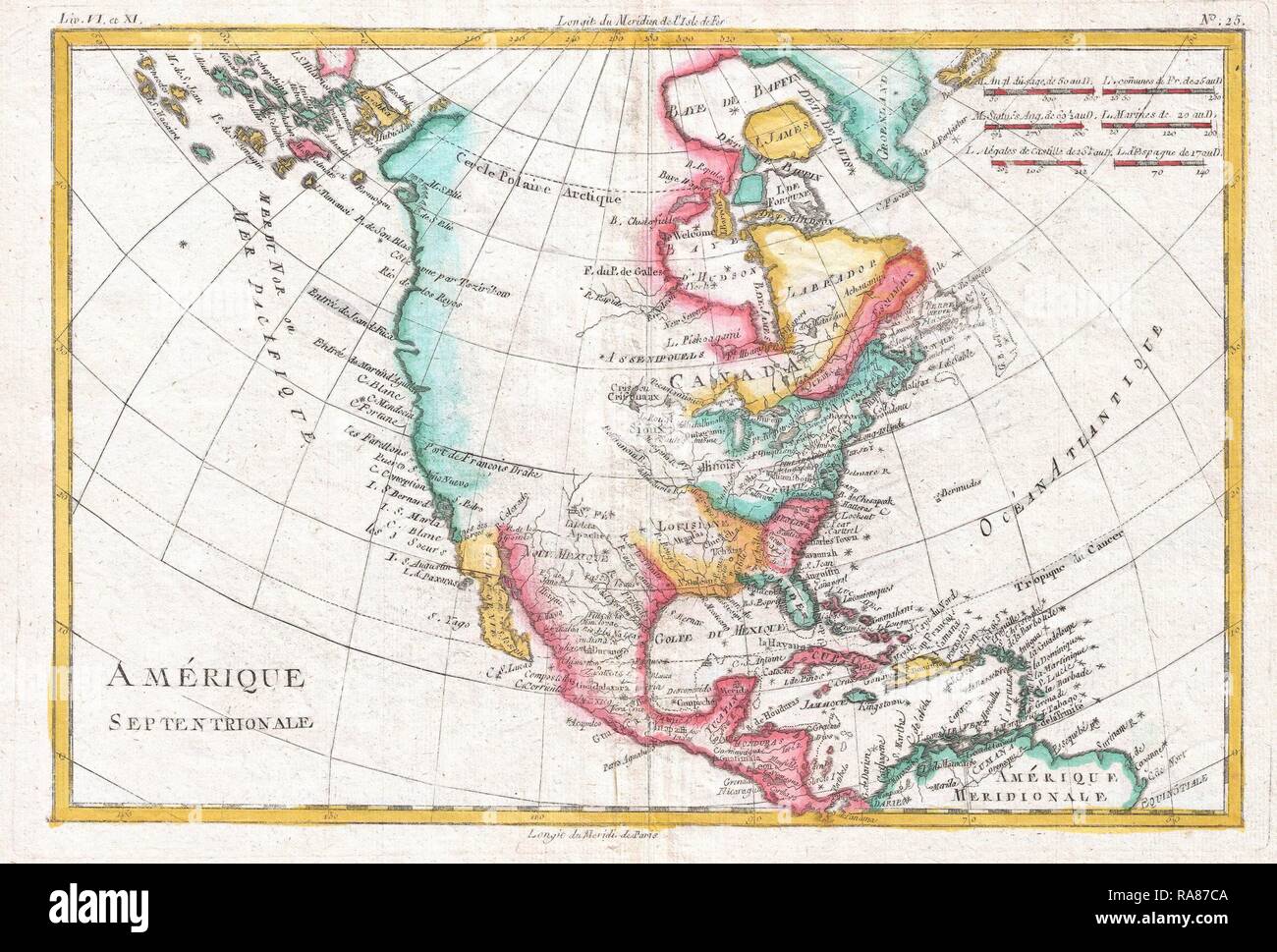 1780, Raynal and Bonne Map of North America, Rigobert Bonne 1727 – 1794 ...