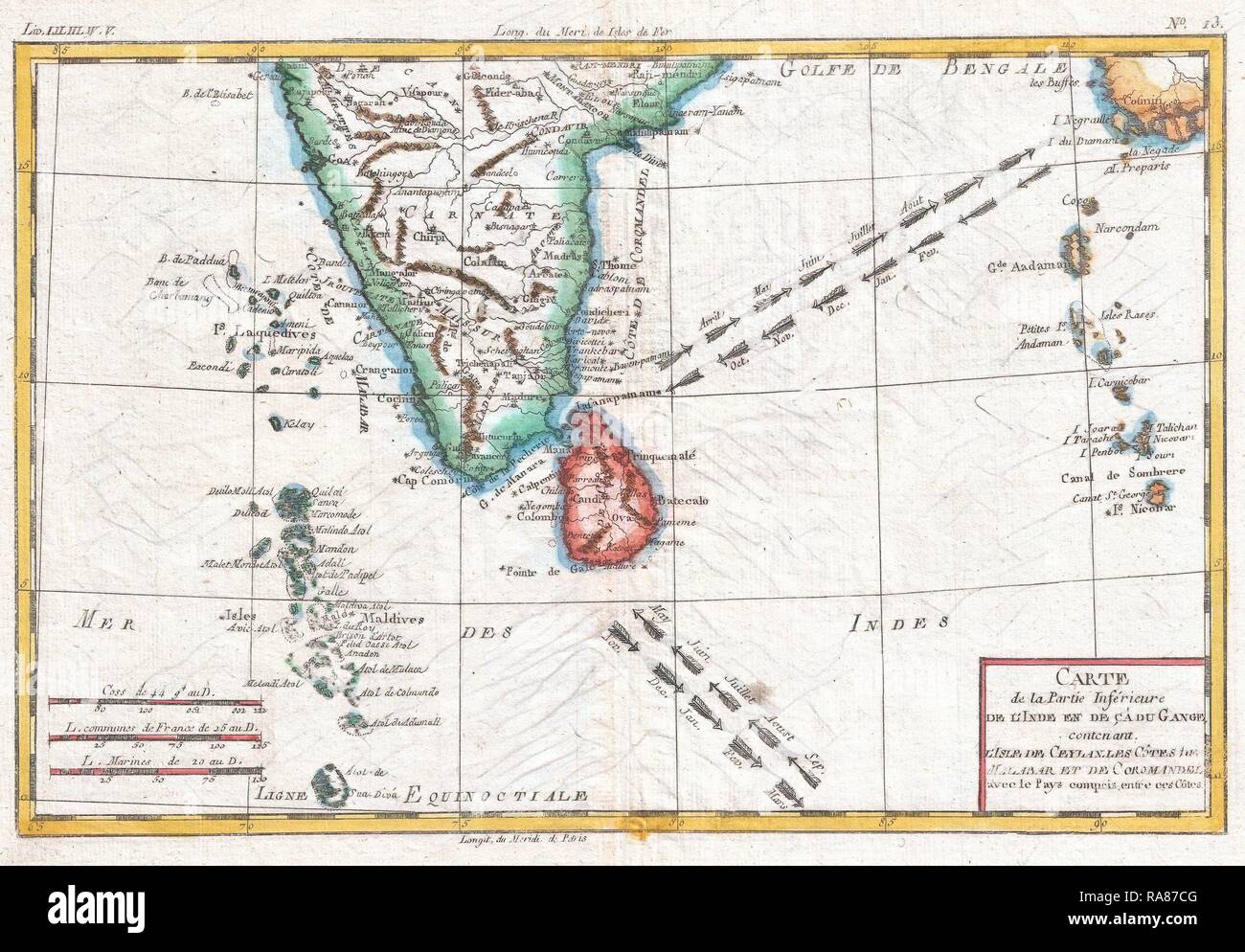 1780, Raynal and Bonne Map of Southern India, Rigobert Bonne 1727 ...