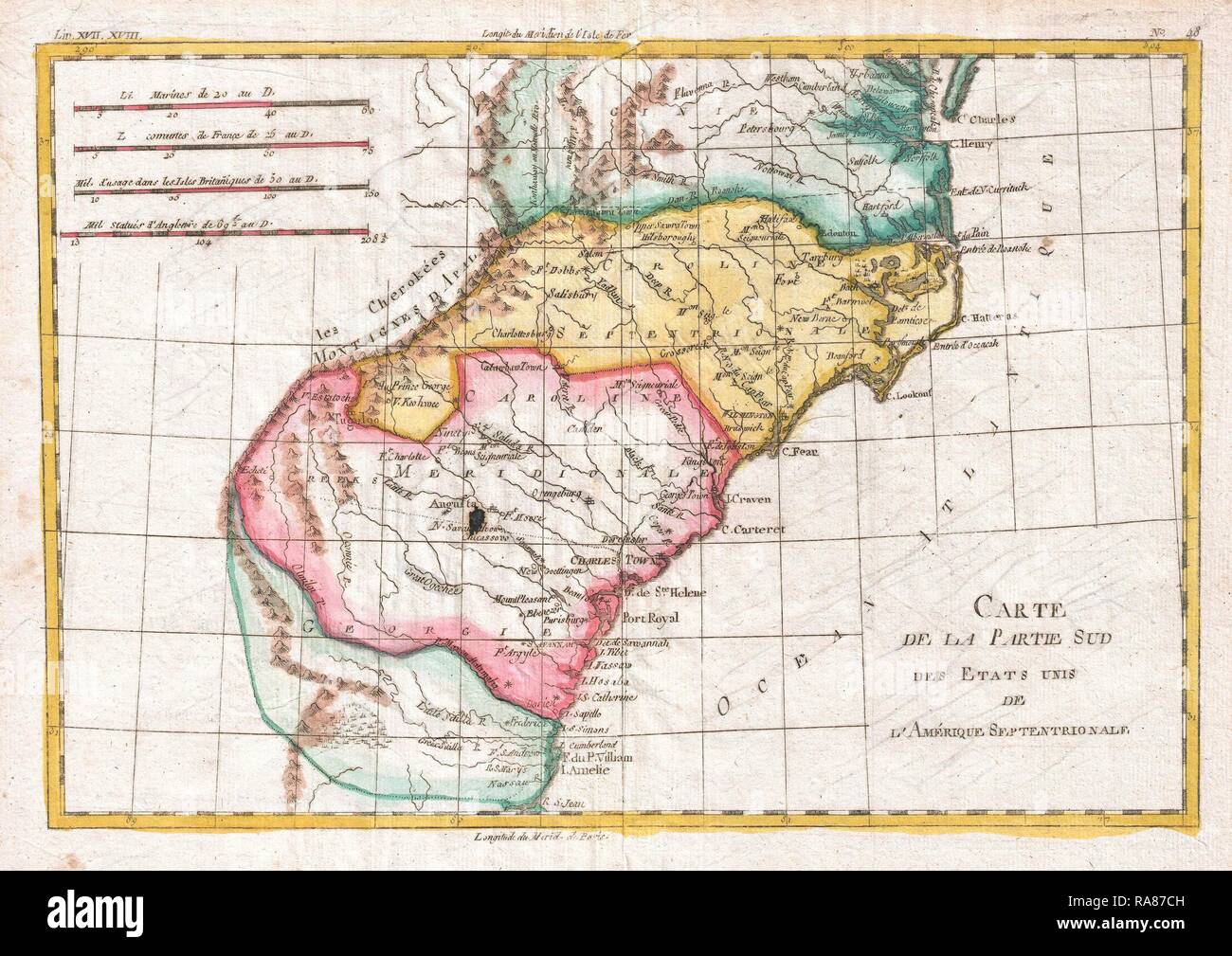 1780, Raynal and Bonne Map of Southern United States, Rigobert Bonne ...