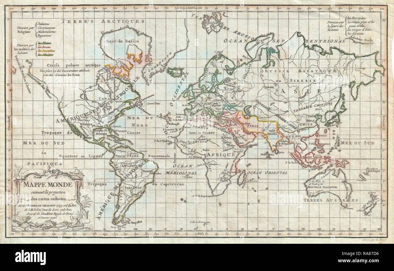 1784, Vaugondy Map of the World on Mercator Projection. Reimagined by ...