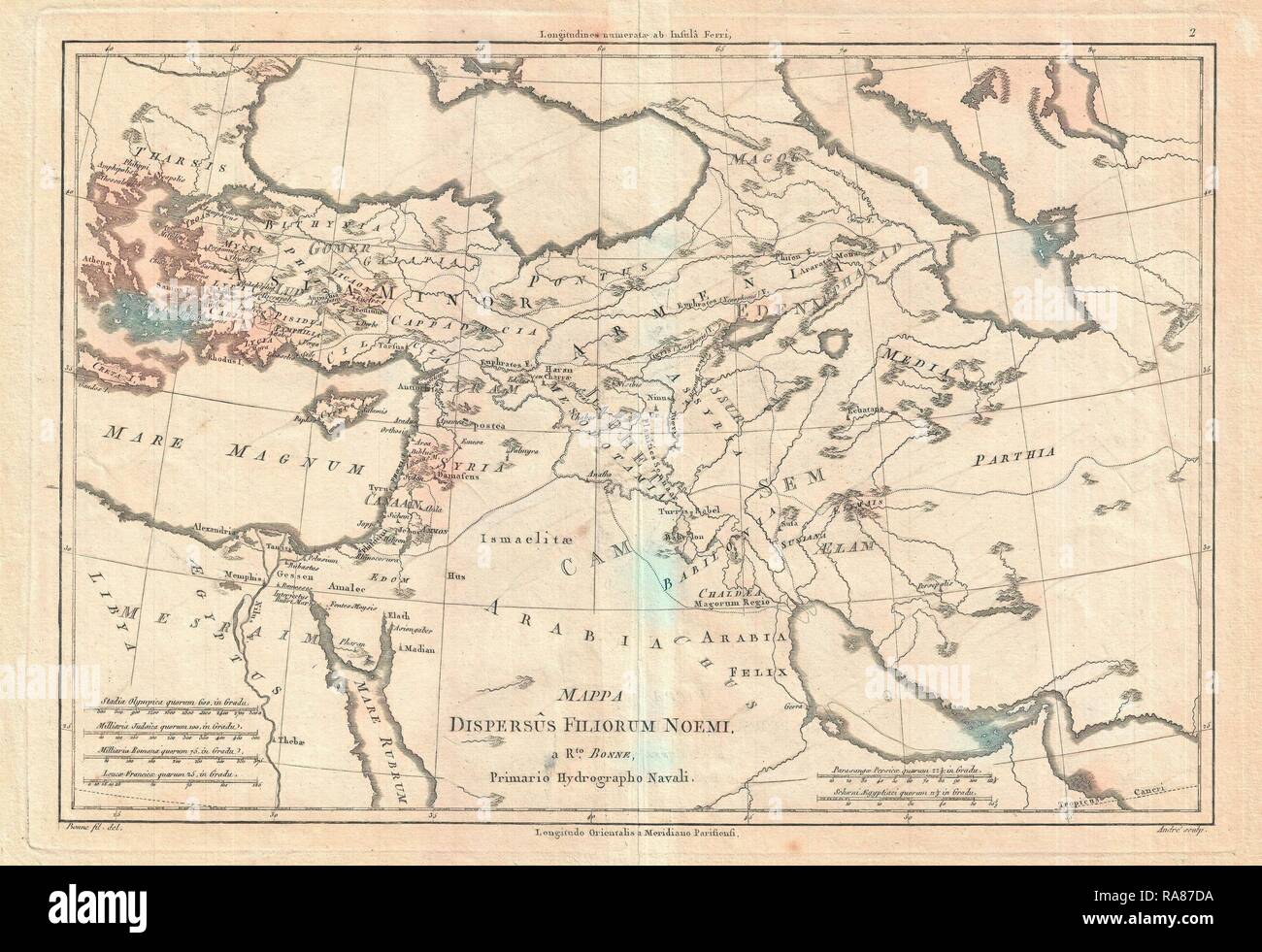 1787, Bonne Map of the Dispersal of the Sons of Noah, Rigobert Bonne ...