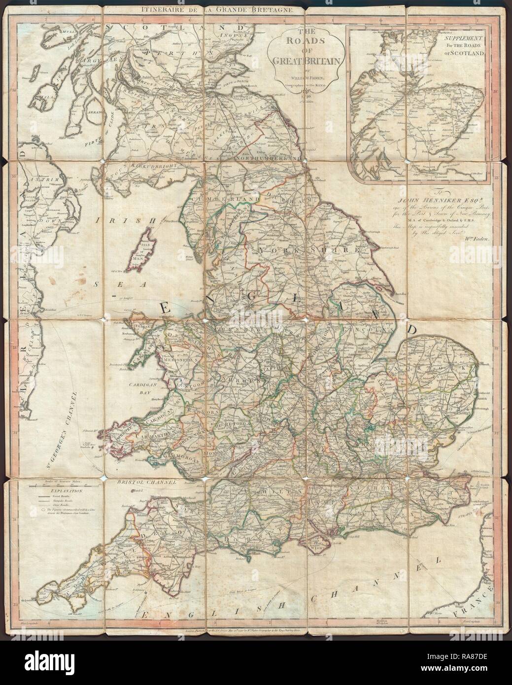 1790, Faden Map of the Roads of Great Britain or England. Reimagined by ...