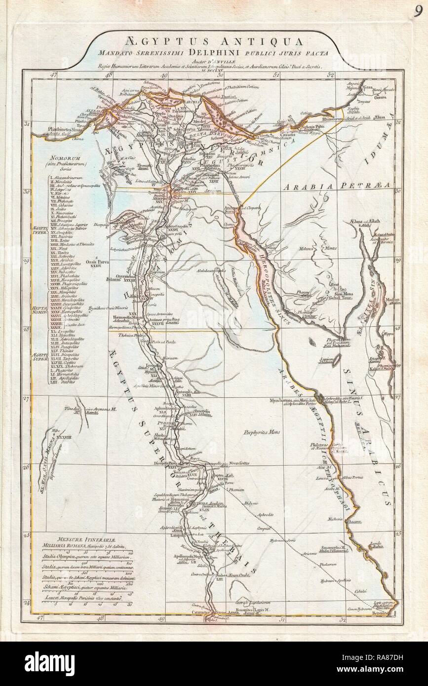 1794, Anville Map of Ancient Egypt. Reimagined by Gibon. Classic art ...